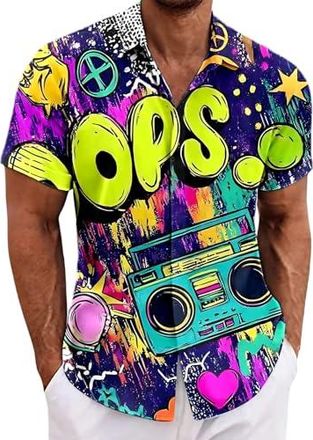 Generic Chemise hawa&iuml;enne pour homme - Imprim&eacute; &agrave; manches courtes - Style ann&eacute;es 80 - Respirant - Confortable - Pour l&eacute;t&eacute; - Pour la plage - Costume de f&ecirc;te, B8