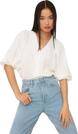 Trendyol Damen Weißes Ballonhülsenhemd Shirt, Weiß, 38 EU