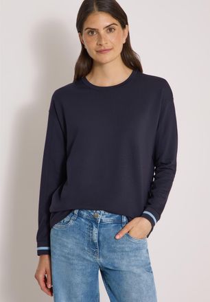 Cecil Langarmshirt CECIL, Damen, Gr. XXL (46), urban dunkelblau, Web, 48% Baumwolle, 48% Modal, 4% Elasthan, unifarben, comfort fit normal, Rundhals, B&uuml;ndch