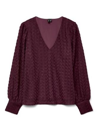 Vero Moda Vero Moda Vmbecca Ls JRS Noos Haut en Dentelle &agrave; col en V, Vin, XS