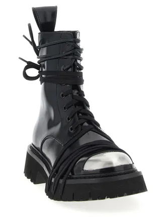 Moschino Metal-Toe Lace-Up Combat Boot - Black