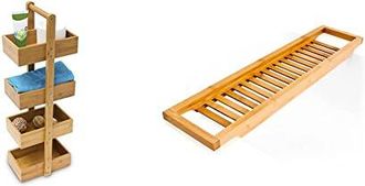 Relaxdays Bambus Badregal 75 x 25 x 18 cm, Natur & Badewannenablage aus Bambus mit Gitter HBT: 4 x 64 x 15 cm Wannenbr&uuml;cke zur Ablage von Seife oder Schwamm Bad