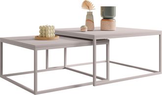 Mirjan24 Couchtisch Dakenti, Wohnzimmertische, Set Sofatische 2er Set, moderner Kaffeetisch, 2 in 1 Beistelltisch, Teetisch, Metallrahmen (Cashmere)