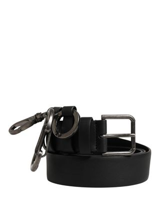 Dolce & Gabbana Mens Black Calf Leather Silver Metal Buckle Belt