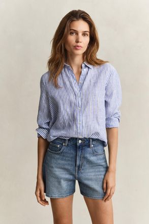 GANT Damen Regular Fit Leinen Bluse mit Streifen (46) ROYAL Blau