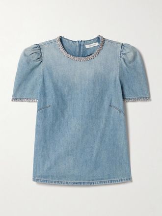 Zimmermann Haut En Jean &Agrave; Fronces Et &Agrave; Cristaux Crush - Bleu