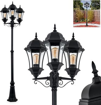 HOFSTEIN Kandelaber Etoe, Au&szlig;enwegeleuchte aus Metall/Glas in Schwarz/Klar, Leuchte im Vintage/Antik/Landhaus-Design f&uuml;r Au&szlig;enbereich/Garten/Terrasse, H&ouml;he 250