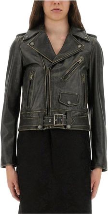 Golden Goose Femme, Vestes, Noir, Taille: 36 FR Blouson de motard en cuir vieilli