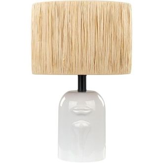 Beliani Lampe de Chevet en C&eacute;ramique Blanche 46 cm avec Abat-Jour en Papier Design Jubones