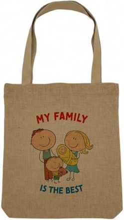 Fabulous Sac Shopping Tote Bag Aspect Lin - My Family is the Best Dad Mom Child - Sac de Courses Toile Epaisse 360g Beige Naturel Cabas Port&eacute; Epaule Solide Imp