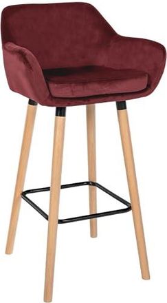 Clp Tabouret de Bar rembourr&eacute; Grant, avec Dossier, rev&ecirc;tement en Velours, pi&egrave;tement en Bois, capacit&eacute; jusqu&agrave; 150 kg, Couleur:Rouge