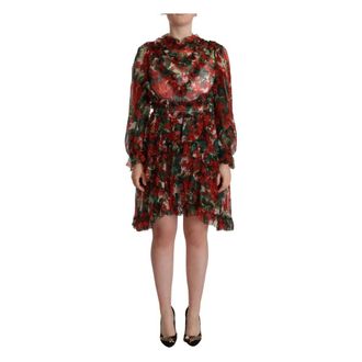 Dolce & Gabbana Blumiges Seiden Mini Kleid Rot - - Dresses - Damen - Mehrfarbig - S