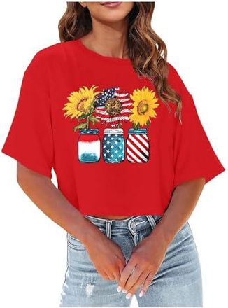 Generic Hauts courts d&eacute;t&eacute; graphiques pour femmes 2025 &agrave; manches courtes d&eacute;contract&eacute;s amples et tendance, coupe ample, mignon, demi-chemises danniversaire, pou