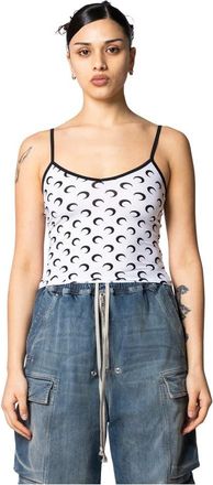 Marine Serre Femme, Tops, Blanc, Taille: 40 FR Moon Printed Jersey Straps Top