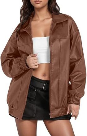 Generic Vestes pour femmes 2026 Veste &agrave; manches longues avec fermeture &eacute;clair et poche lat&eacute;rale, marron, XXL