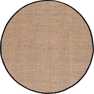 Safavieh Naturfaser Teppich für Wohnzimmer, Esszimmer, Schlafzimmer - Natural Fiber Collection, Kurzer Flor, Natürlich und Schwarz, 201 X 201 cm