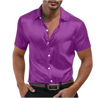 Generic Chemise &agrave; manches courtes pour homme - Chemise d&eacute;t&eacute; unie classique confortable et l&eacute;g&egrave;re - Col rabattu - Anti-plis - Respirante - D&eacute;contract&eacute;e - Bouto