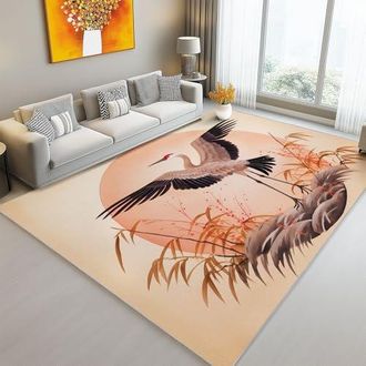 Generic Tapis Imprim&eacute; Vent dest Oiseaux Feuilles de Bambou pour Salon Chambre D&eacute;coration de la Maison - Couleur Claire Flanelle Antid&eacute;rapante Tapis Salon de S