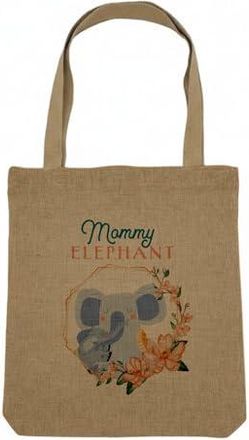 Fabulous Sac Shopping Tote Bag Aspect Lin - Mommy Elephant and her Baby Drawing Illustration - Sac de Courses Toile Epaisse 360g Beige Naturel Cabas Port&eacute; Epau