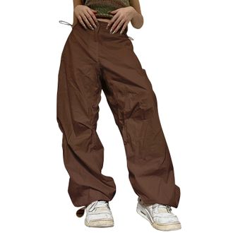 Generic Cargohose Damen Baggy High Waist Weites Bein Hose Y2K Parachute Cargo Pants Oversized Vintage 90er Baggy Cargo Hose Teenager M&auml;dchen Breite Jogginghos
