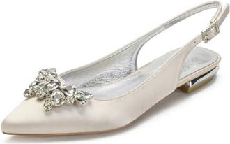 Generic Chaussures Plates De Mariée Confortable Femme Chaussures De Mariage Bride Arrière Bout Pointu Plates Sandales 2Cm,Champagne,43 EU