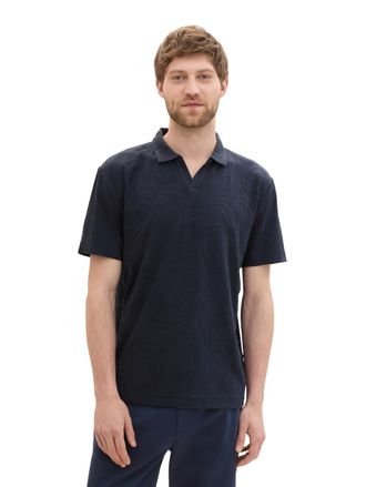Tom Tailor Herren Basic Jaquard Poloshirt mit Palmenmuster, navy palm jacquard design, XXXL