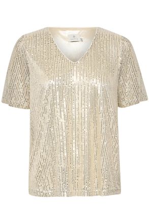 Kaffe Kurzarm-Bluse KAbolette Damen Pailletten Bluse Kurzarm Party Shirt Festliche Cocktail Oberteil Elegant Glitzer Sand Dollar/Silver Sequins L
