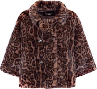 Lou Andréa Femme, Vestes, Brun, Taille: 42 FR Manteau Cape en Fausse Fourrure Imprimé Léopard