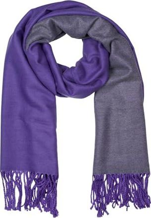styleBREAKER Echarpe pour dames en noble optique 2 faces avec franges, 2 couleurs, &eacute;charpe r&eacute;versible, &eacute;tole dhiver chaude multicolore 01017137, couleur:Violet-Gri