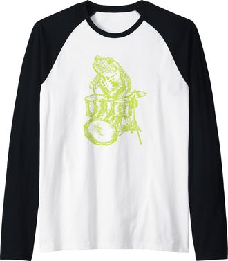 Seembo Frosch spielt Trommeln Lustiger Reptilien-Schlagzeuger Rockmusiker Raglan