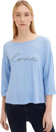 Tom Tailor Damen 1035465 T-Shirt mit Stickerei, 31222 - Dreamy Blue Melange, XL