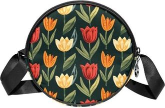 Generic Sac &agrave; bandouli&egrave;re circulaire pour femme, joli petit sac &agrave; bandouli&egrave;re tulipe avec fermeture &eacute;clair, bretelles r&eacute;glables, sac &agrave; main rond d&eacute;contract&eacute; p