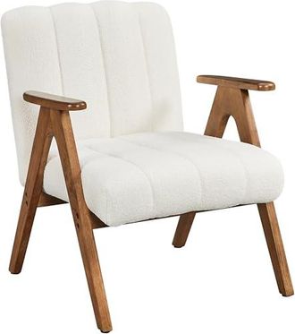 Yaheetech Loungesessel Sessel mit Armlehnen Polstersessel aus Boucle-Gewebe Fernsehsessel Cocktailsessel Stabiler Rahmen bis 136 kg Belastbar Weiß