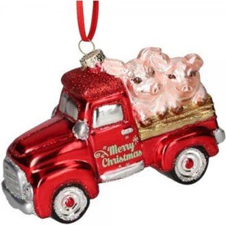 Gift Company H&auml;nger Truck mit Schweinen, rot 5x10x12,4cm