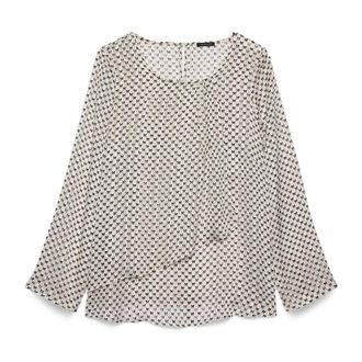 Fiorella Rubino Blouse en georgette imprim&eacute;e avec volants - Femme - Blouses et Chemises - Blanc - Taille: 46 FR