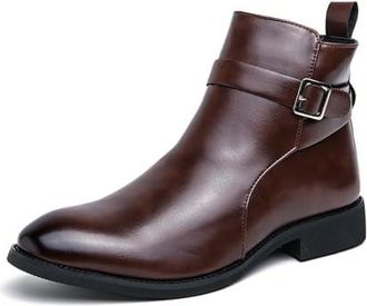 Generic Bottes en cuir pour homme avec sangle &agrave; boucle - Style d&eacute;contract&eacute; - Fermeture &eacute;clair - Pour homme, marron, 38 2/3 EU