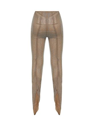 Giuseppe Di Morabito Womens Leggings Crystal-Embellished Beige Polyamide Trousers