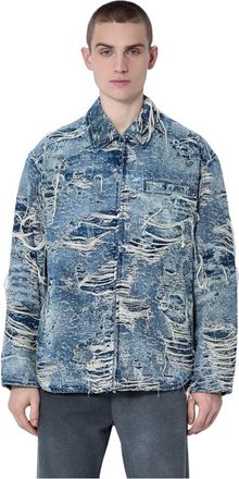 Diesel Homme, Vestes, Bleu, Taille: XL Veste en jean délavée avec fermeture éclair