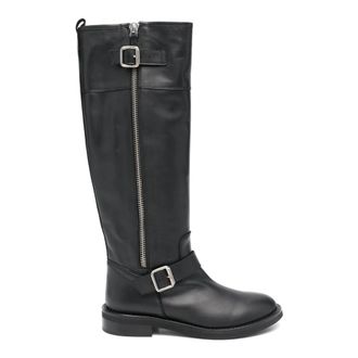 Via Roma 15 Schwarze Lederstiefel mit Rei&szlig;verschluss und Schnalle - - Shoes - Damen - Schwarzk - 39 EU