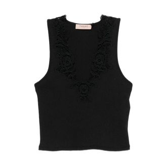 Twinset Acanalado Encaje Top - - Tops - Damen - Schwarzk - XL