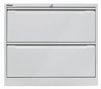 Bisley Hängeregistraturschrank, doppelbahnig, DIN A4, 2 HR-Schubladen, Metall, 645 Lichtgrau, 62.2 x 80 x 71.1 cm