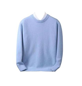 Generic Pull chaud en cachemire à col rond pour homme - Pull ample en tricot décontracté, bleu ciel, XXL
