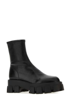 Prada Womens Black Nappa Leather Monolith Ankle Boots Nero Stivali