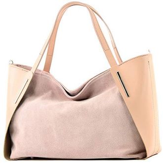 modamoda.de T126 - Sac fourre-tout italien en cuir/daim, Rose., Large