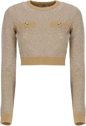 Elisabetta Franchi Femme, Pulls, Beige, Taille: 38 FR Top en maille &agrave; sequins