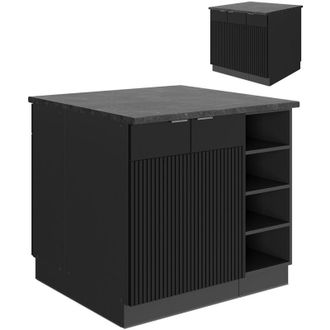 Vicco &Icirc;lot de cuisine Fame-Line, Noir ray&eacute;, 90 cm sans plan de travail, Vicco