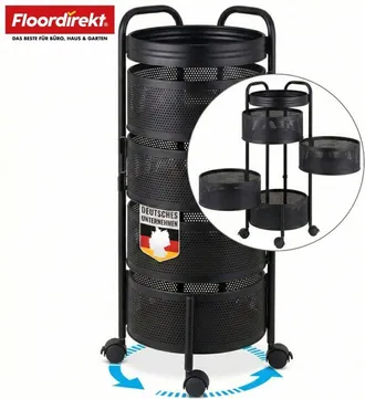 Floordirekt Rollwagen Henry K&uuml;chenwagen aus Stahl mit Rollen Schwarz 28 x 28 x 72 cm
