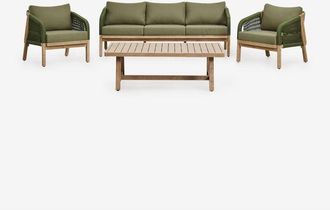 Sklum Gartenset mit 3-Sitzer-Sofa, 2 Sesseln und Couchtisch aus Akazienholz Dubai Milit&auml;rgr&uuml;n Rustikales Akazienbraun - Sklum