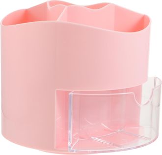 DOITOOL Drehbarer Schreibtisch Organizer Groß Mit Mehreren Fächern Aus Transparentem Kunststoff in Rosa Praktischer Stifte Und Kosmetikpinselhalter Für Büro U