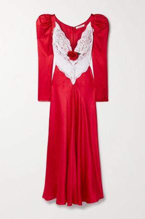 Rodarte Maxikleid Aus Seidensatin Mit Spitzeneins&auml;tzen Und Verzierung - Rot